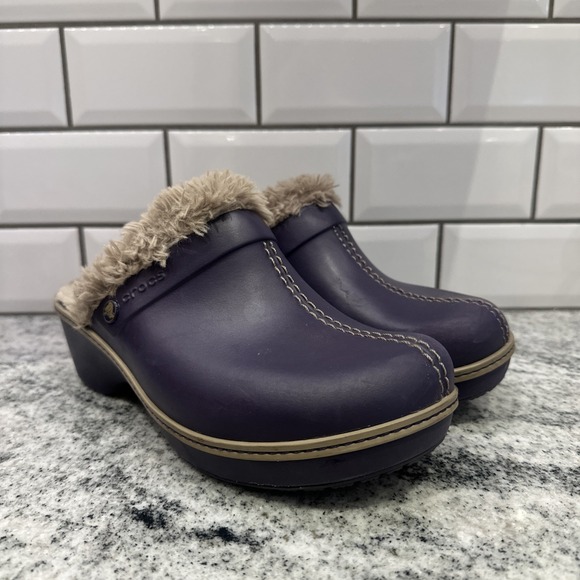 CROCS | Shoes | Crocs Womens 8 Clogs Rubber Faux Fur Lined Slip On Heel ...